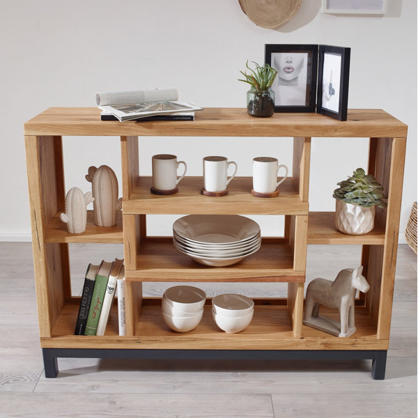 Massivmoebel24 Villanders 90Cm H x 120Cm W Solid Wood Geometric Bookcase | Wayfair.co.uk